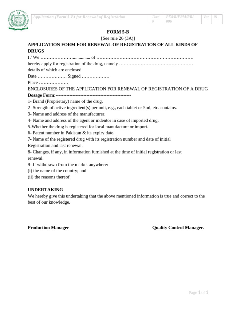 Application Form 5 B For Renewal of Registration | PDF