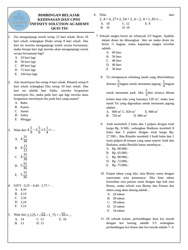 Kuis Matematika dan Logika untuk CPNS | PDF