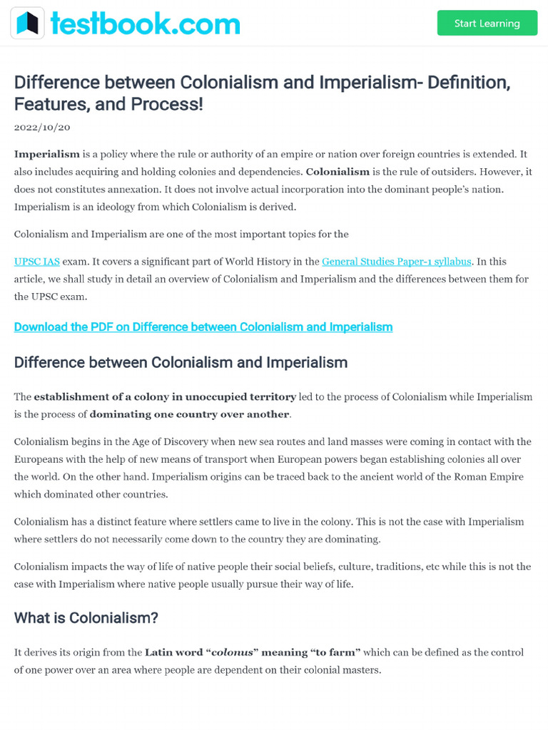 Difference Between Colonialism and Imperialism 53593f6f | PDF