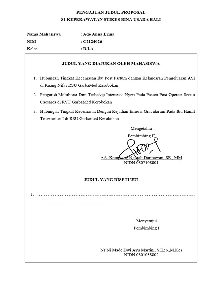 Form Pengajuan Judul - Ade Anna Erina | PDF
