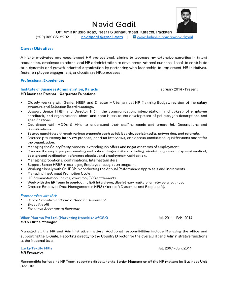 Naveed Godil - HR - CV 14.10.24 | PDF | Employment | Human Resource ...