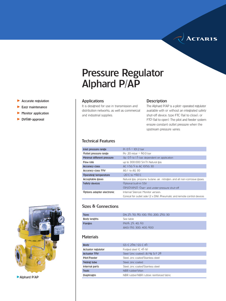 Actaris Pressure Regulator Alphard P - AP | PDF | Gases | Natural Gas