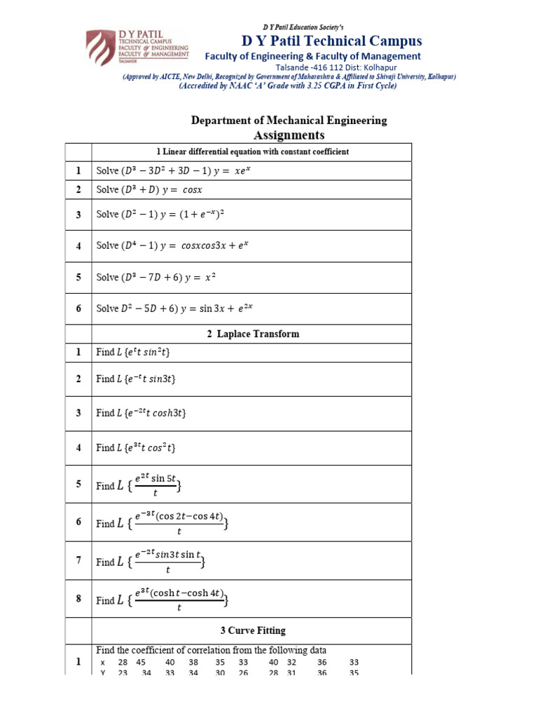 Assignments Mechanical 2024-25 | PDF | Differential Calculus | Algebra