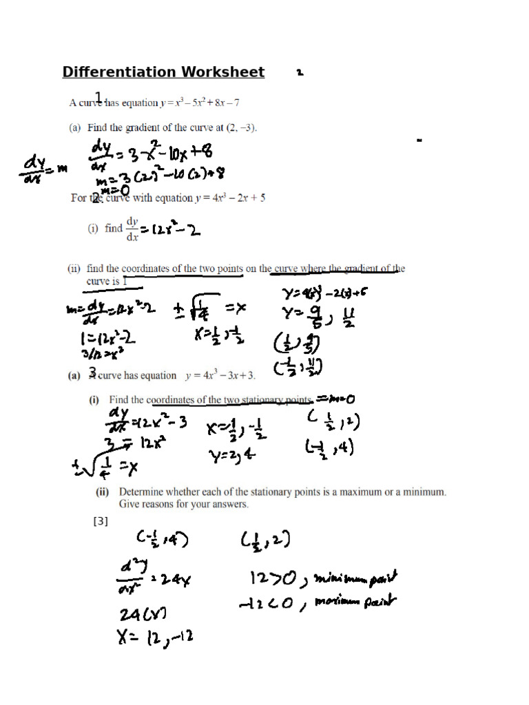 Differentiation Worksheet Attempted | PDF