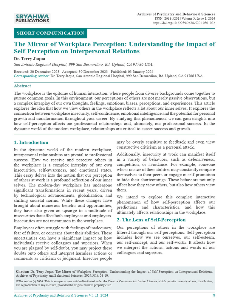 The Mirror of Workplace Perception: Understanding The Impact of Self ...