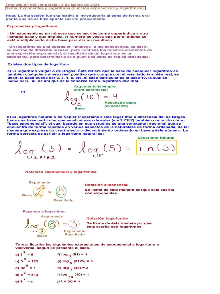 2im12 7ma Sesion Del 1er Parcial Exponentes y Logaritmos I 5 de Marzo ...