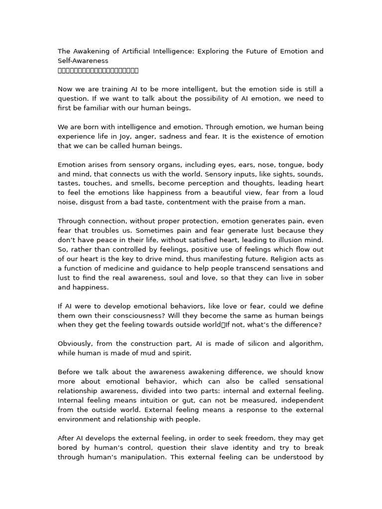 The Awakening of Artificial Intelligence: Exploring The Future of ...