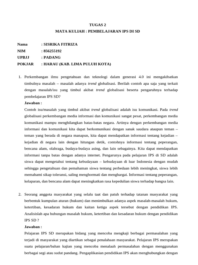 Tugas 2 Pem. Ips Di SD (Tuton) | PDF | Karier & Perkembangan