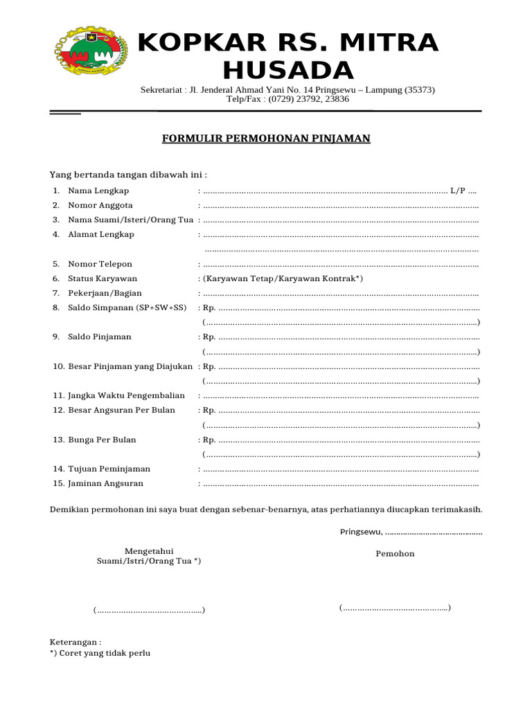 Formulir Surat Permohonan Pinjaman (3) | PDF