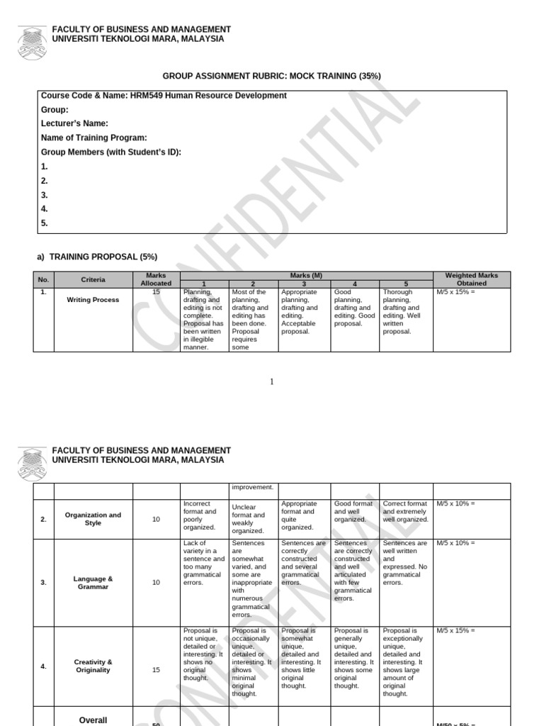 HRM549 - Mock Training Rubric - MarAug2024 (BA243) | PDF | Linguistics ...