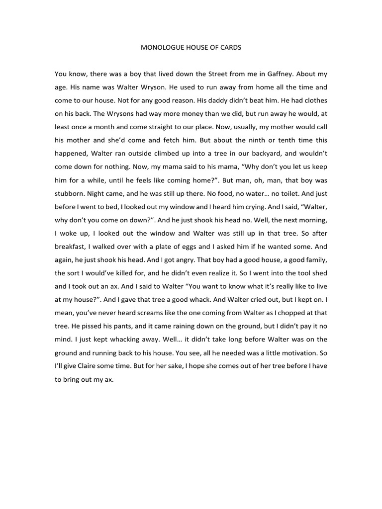 Monologue House of Cards - Inglés | PDF | Mystery, Thriller & Crime ...