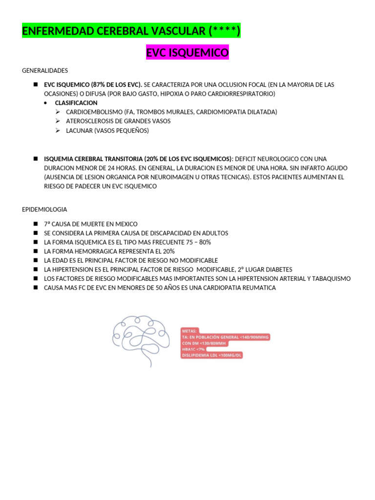Enfermedad Cerebral Vascular (Evc Isquemico y Hemorragico) | PDF | Carrera | Isquemia