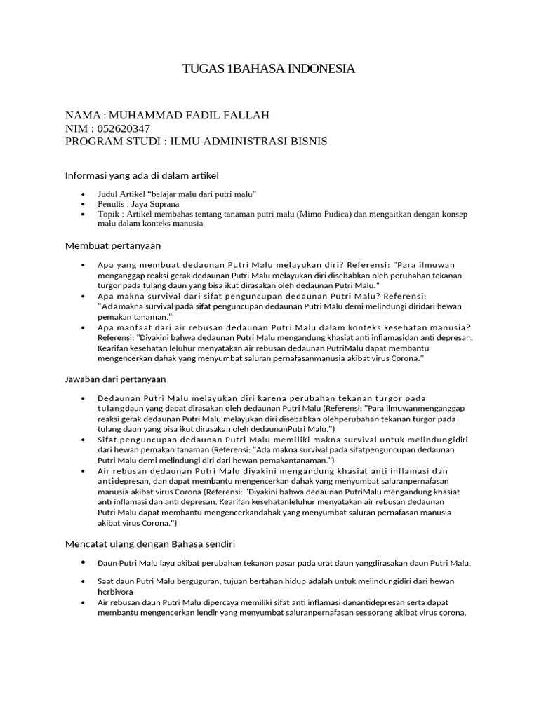 Tugas 1 Bhs Indo Fadil F | PDF