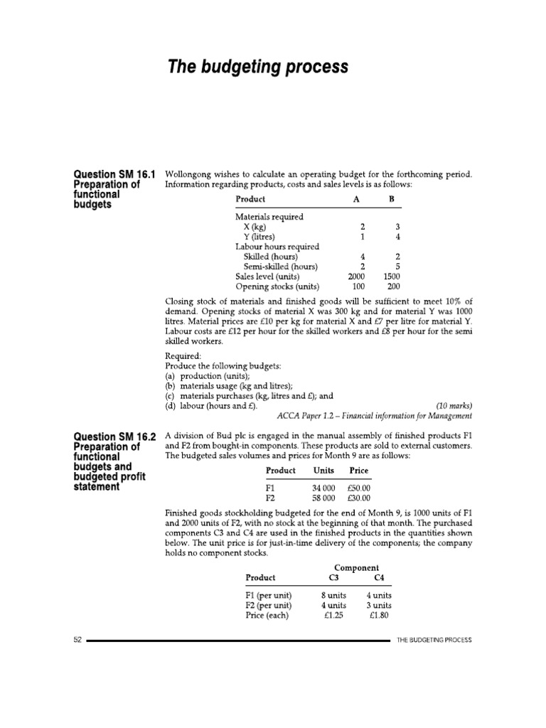 Questions - Budgeting Process | PDF
