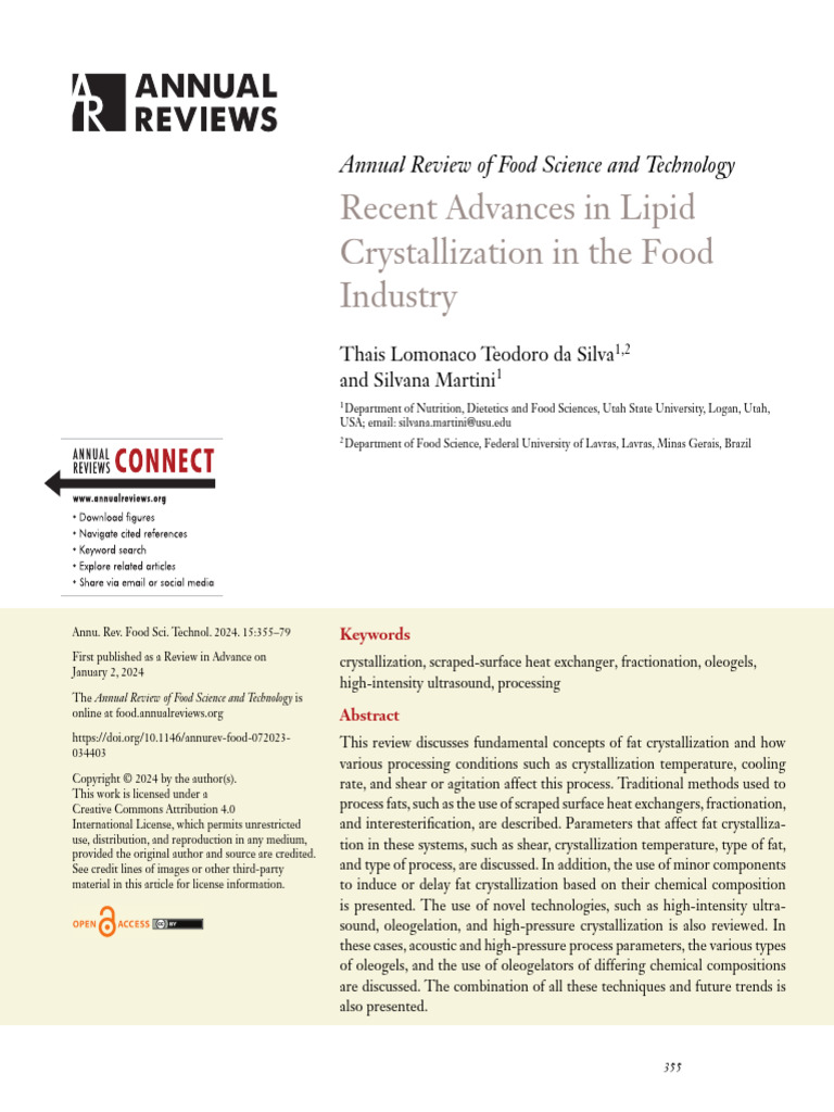 Annurev Food 072023 034403 | PDF | Crystallization | Nucleation