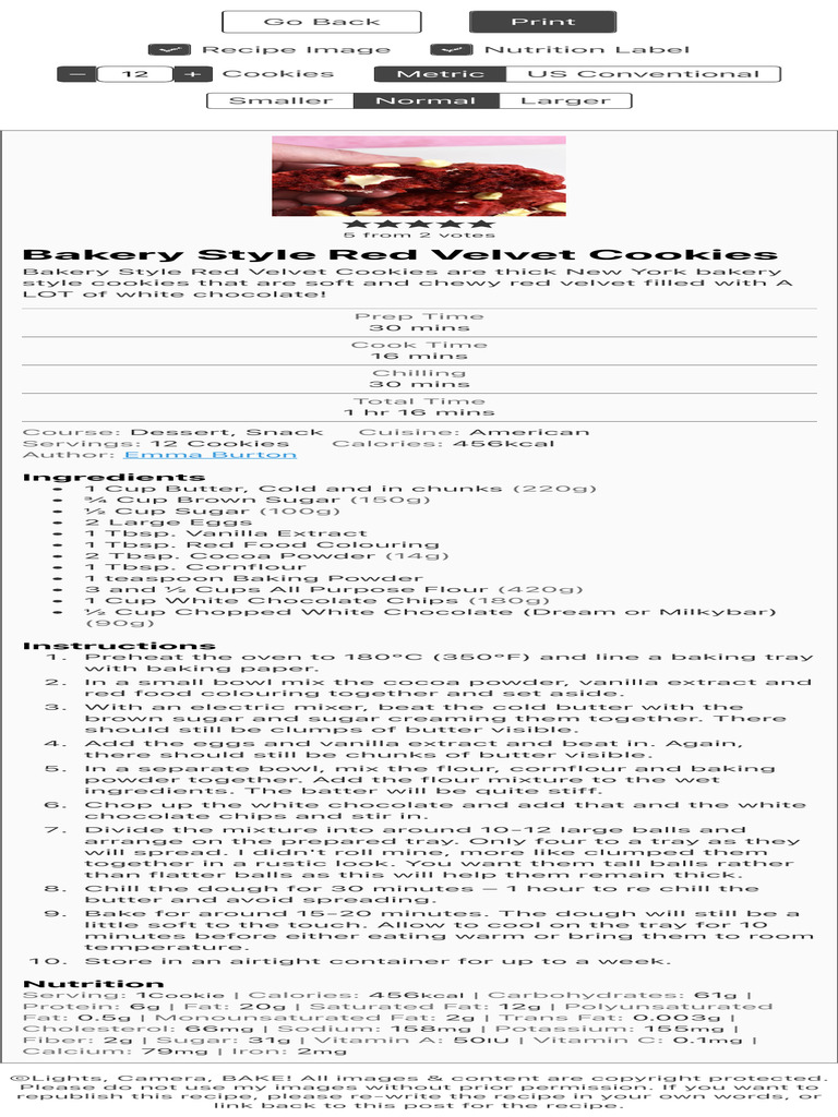 Bakery Style Red Velvet Cookies - Lights, Camera, BAKE! | PDF | Fat | Chocolate