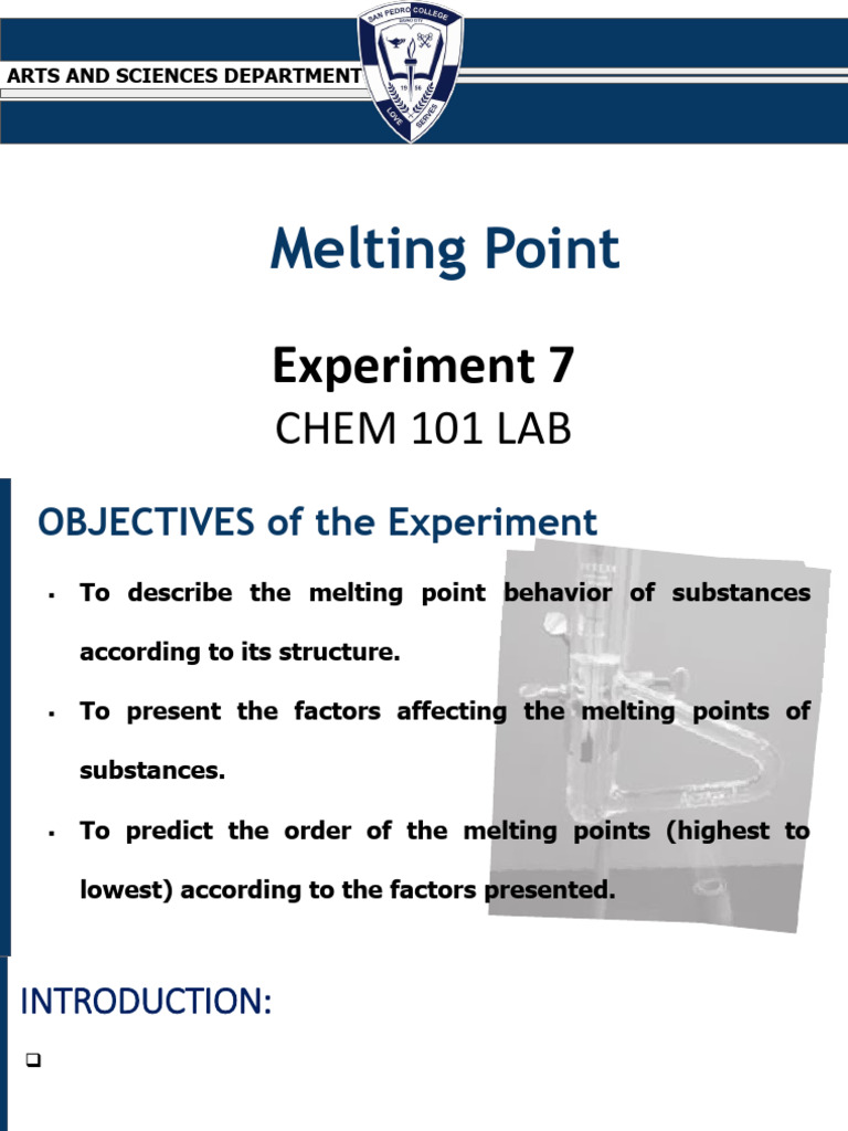 EXPERIMENT 7 (Melting Point) | PDF | Intermolecular Force | Chemical ...
