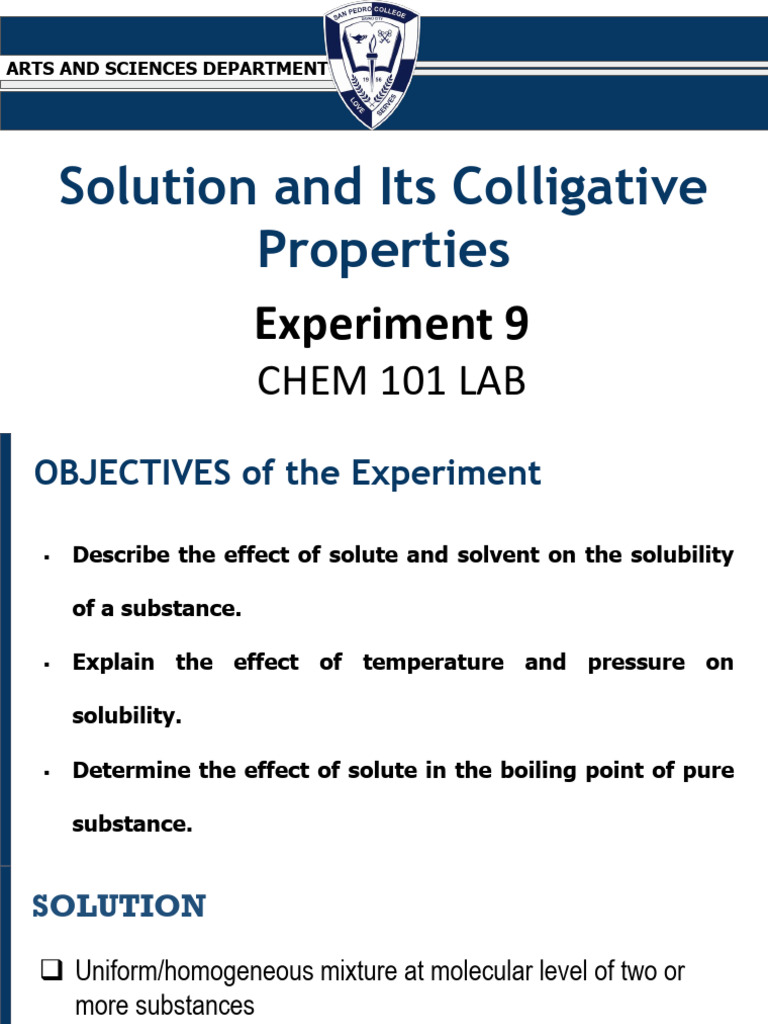EXPERIMENT 10 (Solution and Its Colligative Properties) | PDF | Solubility | Chemistry