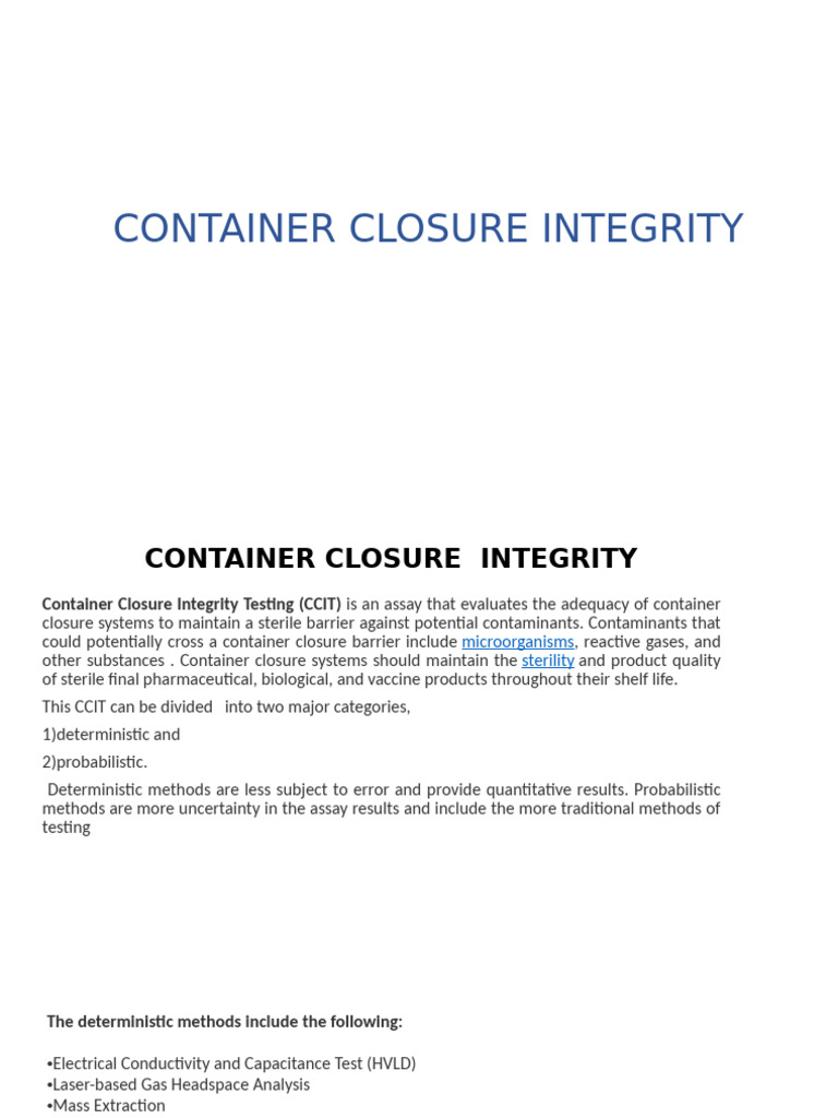 Container Closure Integrity Testing Pdf Detection Limit Vacuum