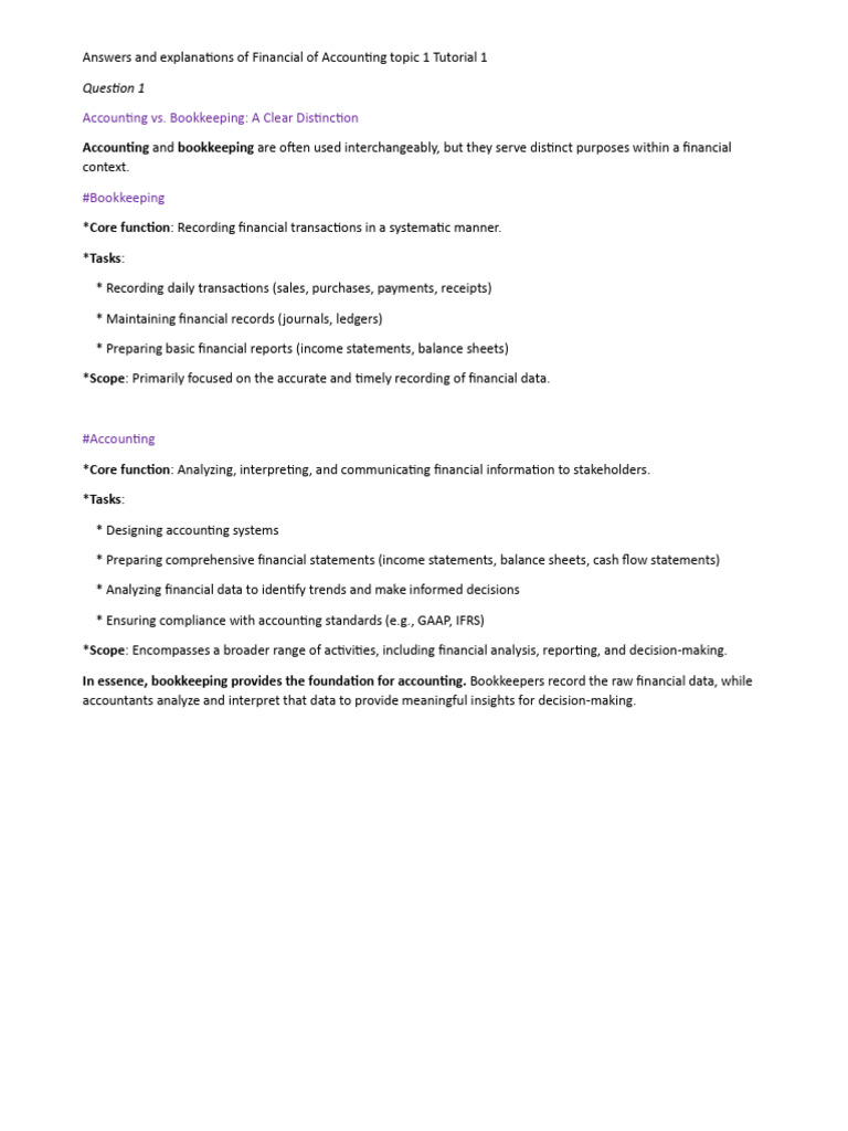 FoA - Answers and Explanations of FoAcc Topic 1 Tutorial 1 | PDF ...