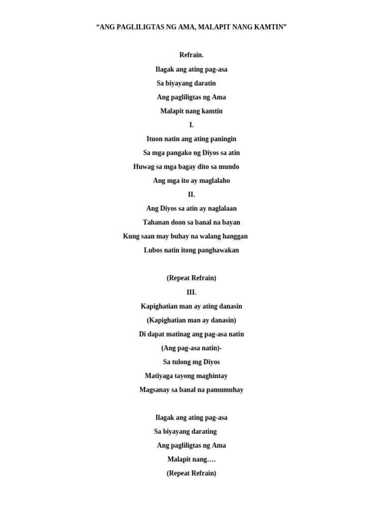 ANG PAGLILIGTAS NG AMA Lyrics | PDF