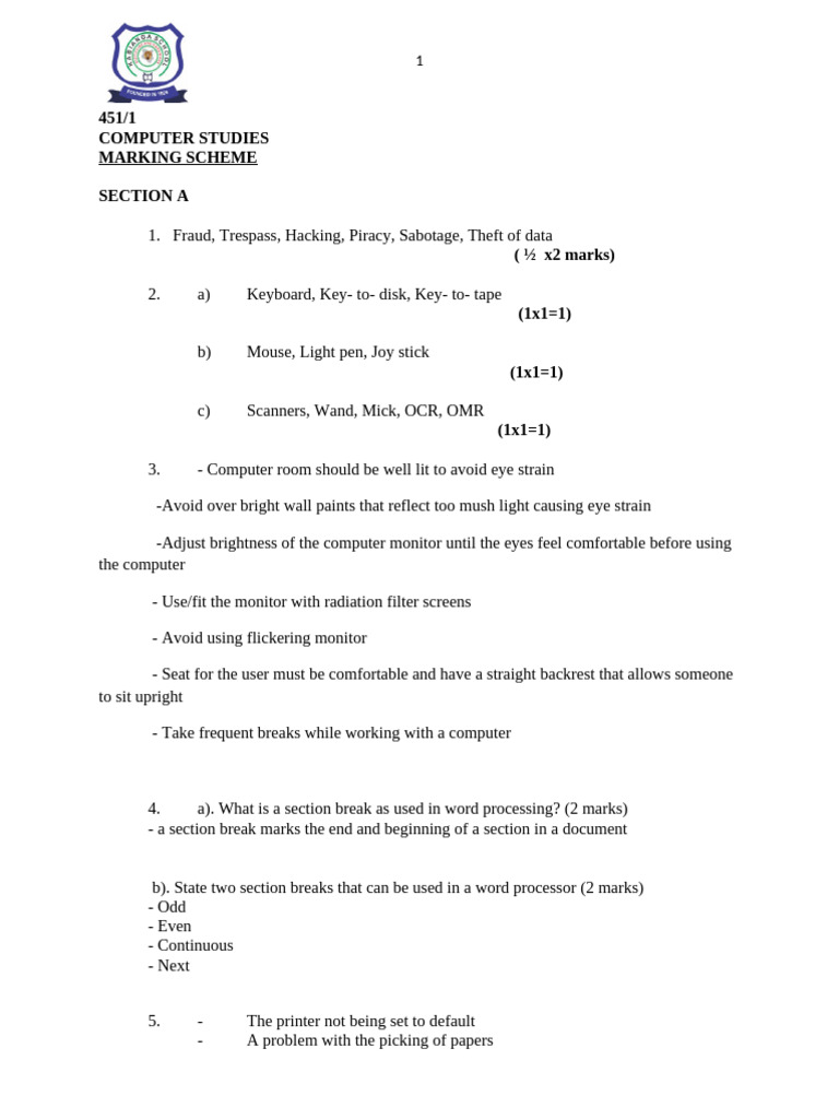 Comp PP1 MS | PDF | Printer (Computing) | Computer Data Storage