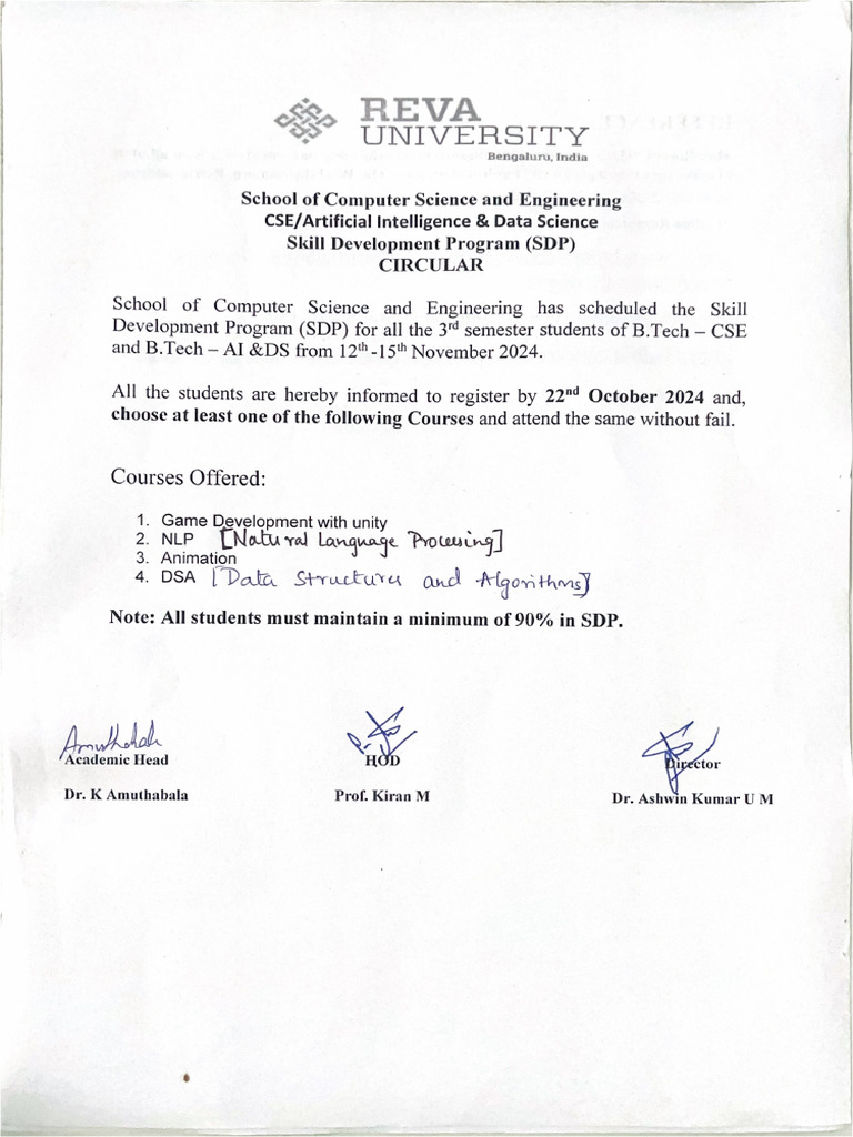 SDP Circular 3rd Sem 2024 2025 | PDF