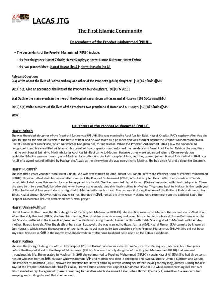 P-1 The First Islamic Community (Wives and Descendants) | PDF | Husayn ...