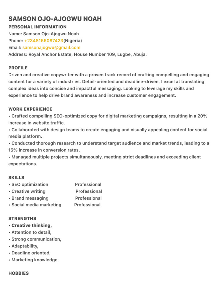 Samson Ojo-Ajogwu Noah Resume | PDF