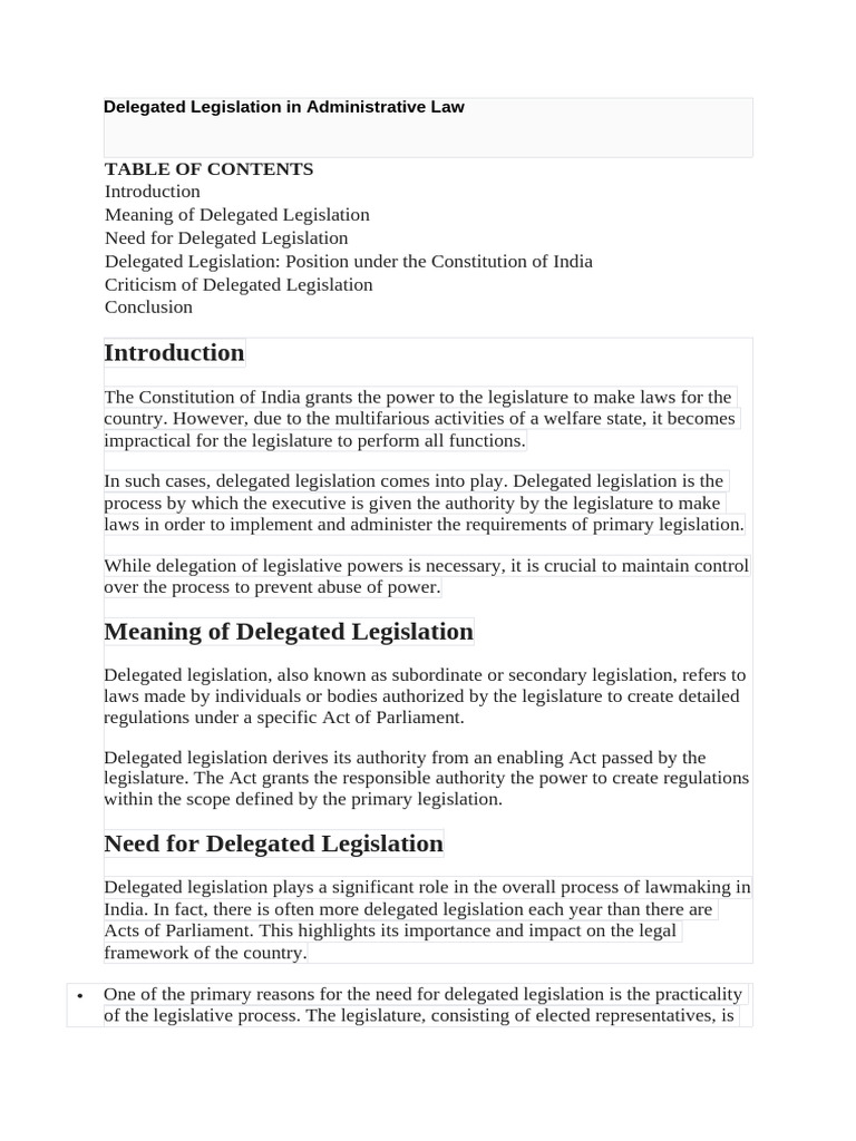 Delegated Legislation in Administrative Law | PDF | Legislature ...