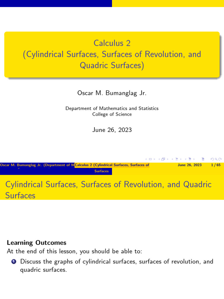 Calculus 2 Lecture 18 Cylindrical Surfaces Surfaces of Revolution and ...