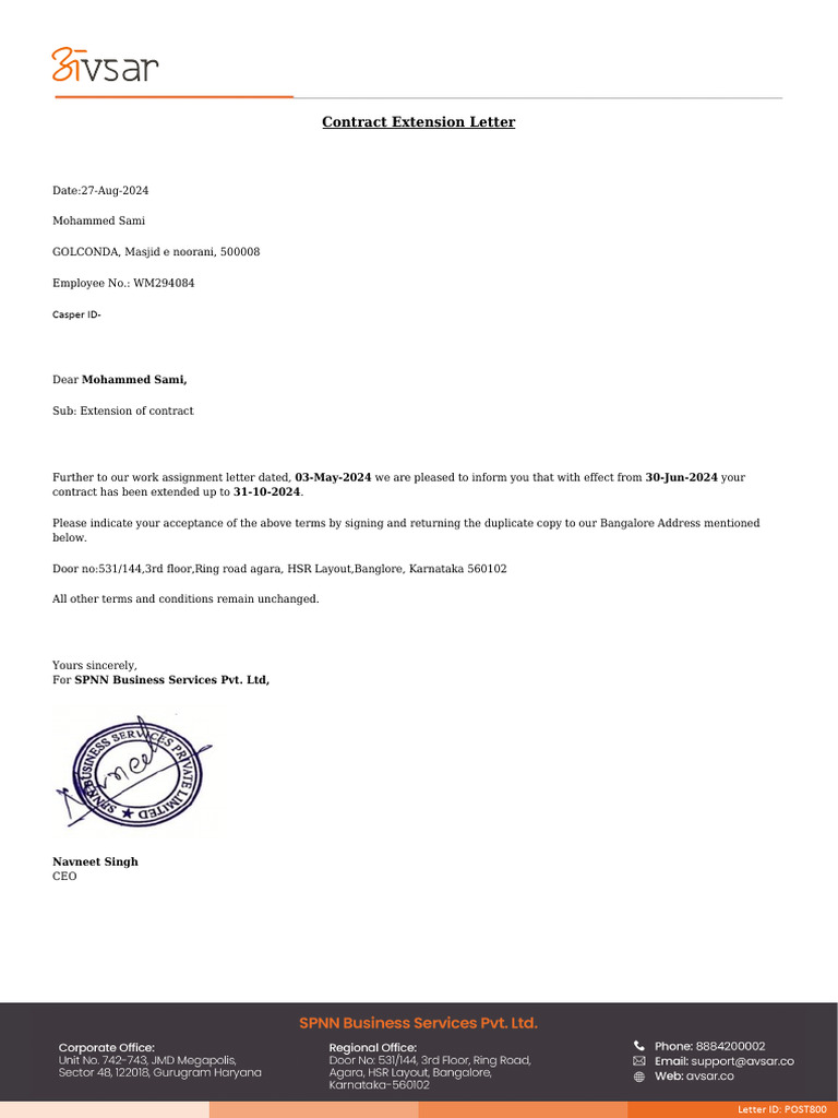 Contract Extension Confirmation Letter | PDF