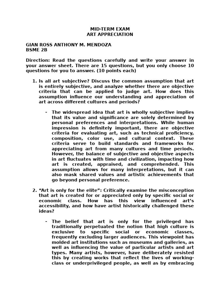MID Term Exam Art Appreciation0 | PDF | Composition (Visual Arts ...