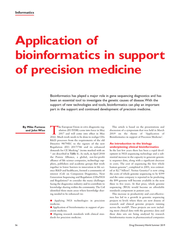 Application of Bioinformatics | PDF | Bioinformatics | Biotechnology