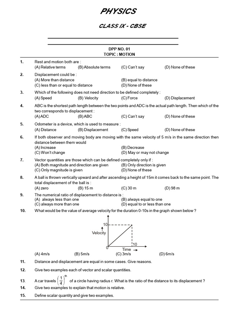 Motion DPP 1 | PDF | Velocity | Distance