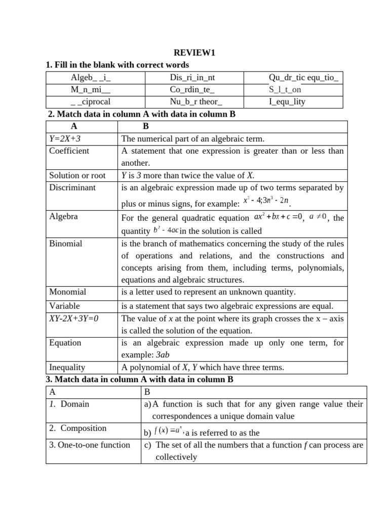 Review 1 | PDF | Polynomial | Numbers