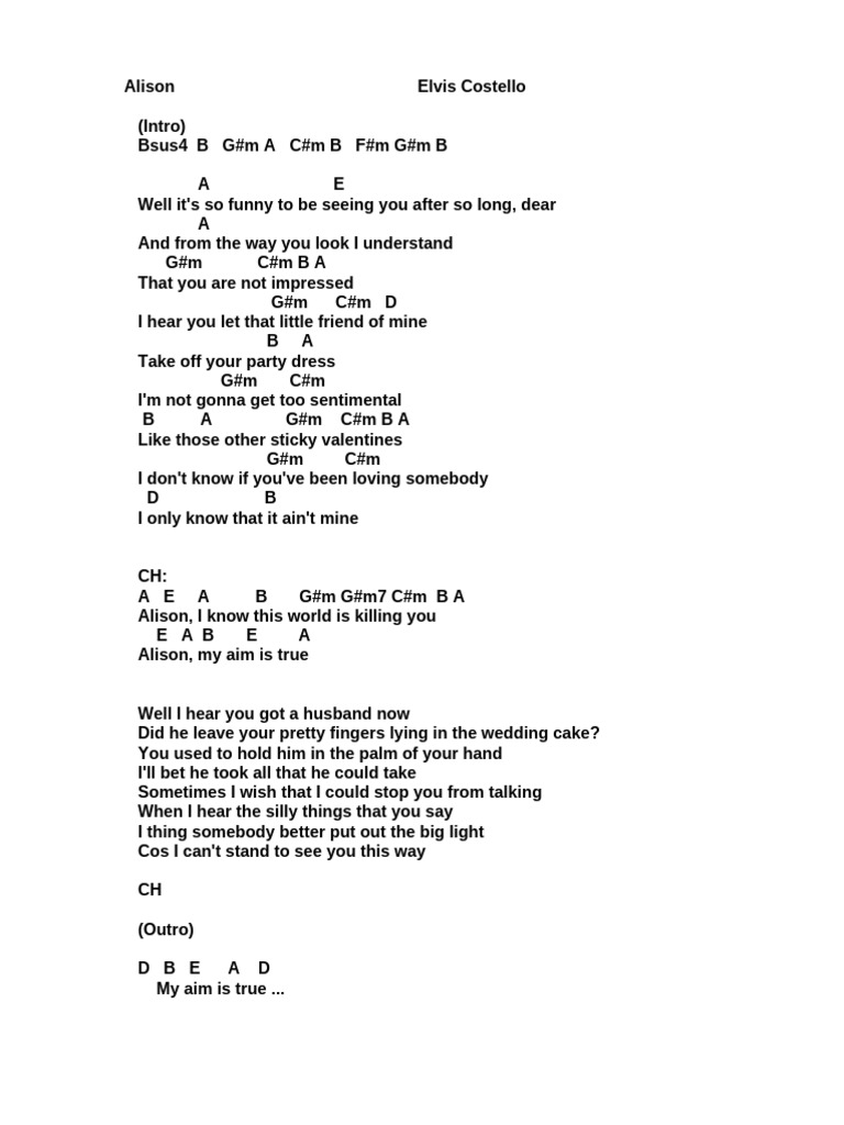 Alison - Elvis Costello Guitar Tabs | PDF