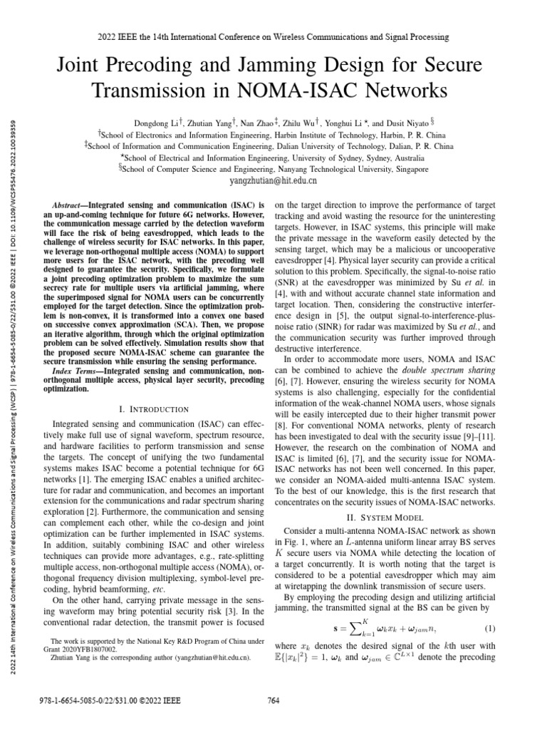 Joint Precoding and Jamming Design For Secure Transmission in NOMA-IsAC Networks | PDF | Radar ...