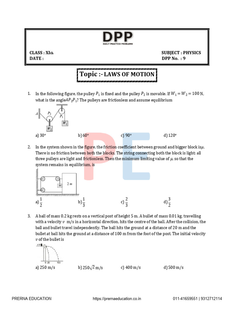 Force and Laws of Motion DPP 9 Min | PDF | Force | Friction