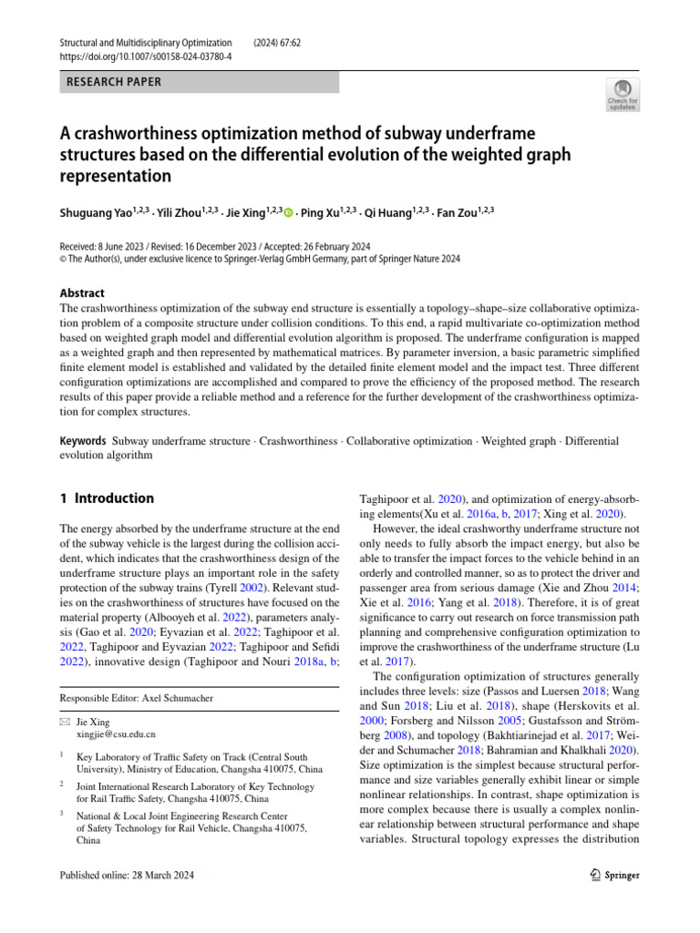 A Crashworthiness Optimization Method of Subway Underframe Structures ...