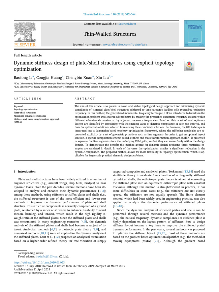 Dynamic Stiffness Design of Plate or Shell Structures Using Explicit ... Dynamic Stiffness Design of Plate or Shell Structures Using Explicit ...