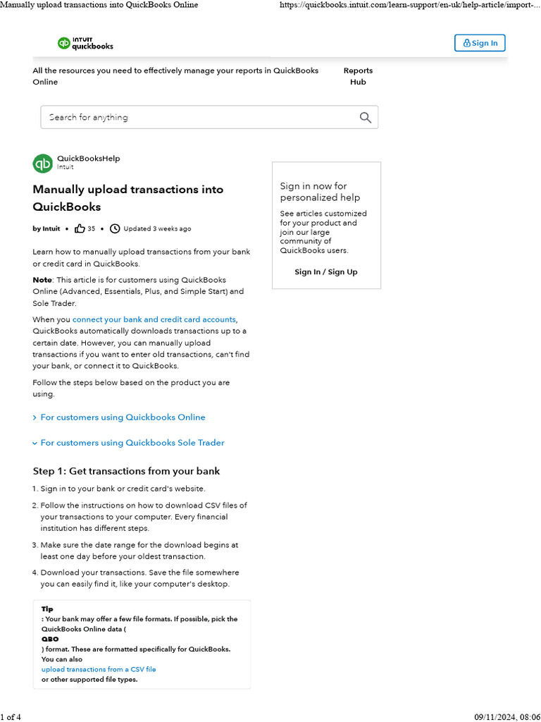 Manually Upload Transactions Into Quickbooks Online Pdf Quick Books