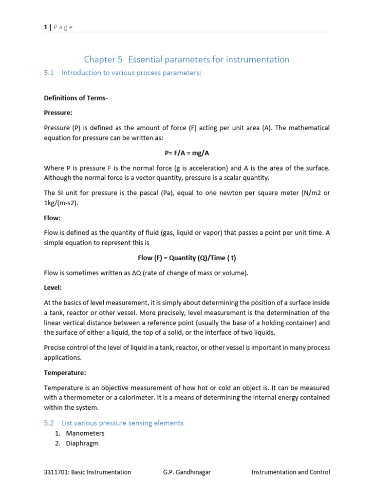 Essential Instrumentation Parameters Guide | PDF | Pressure Measurement ...