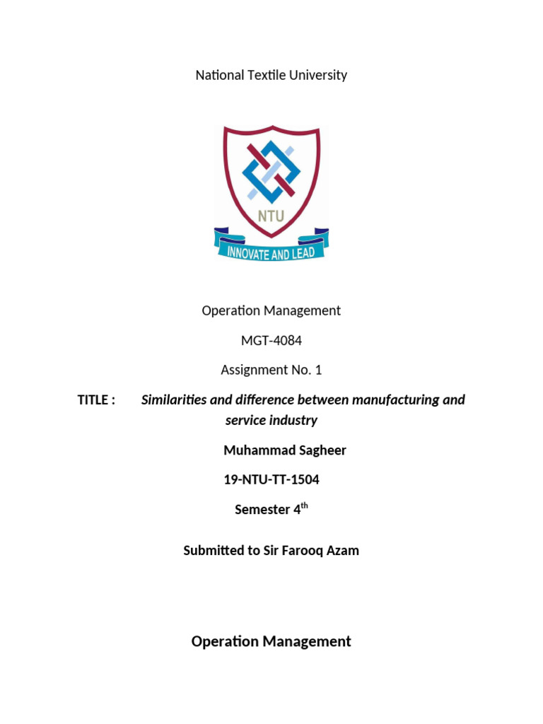 1504 Assignment No.1 MGT-4084 | PDF | Goods | Operations Management