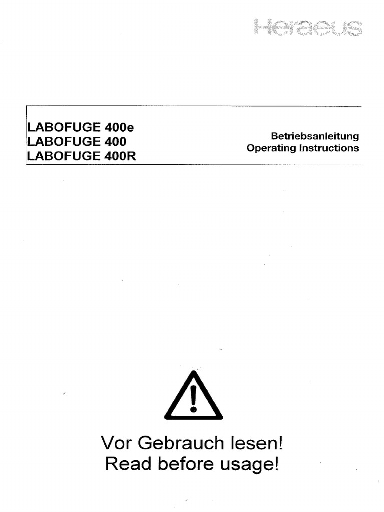 Heraeus Labofuge 400 - User Manual (En, De) | PDF