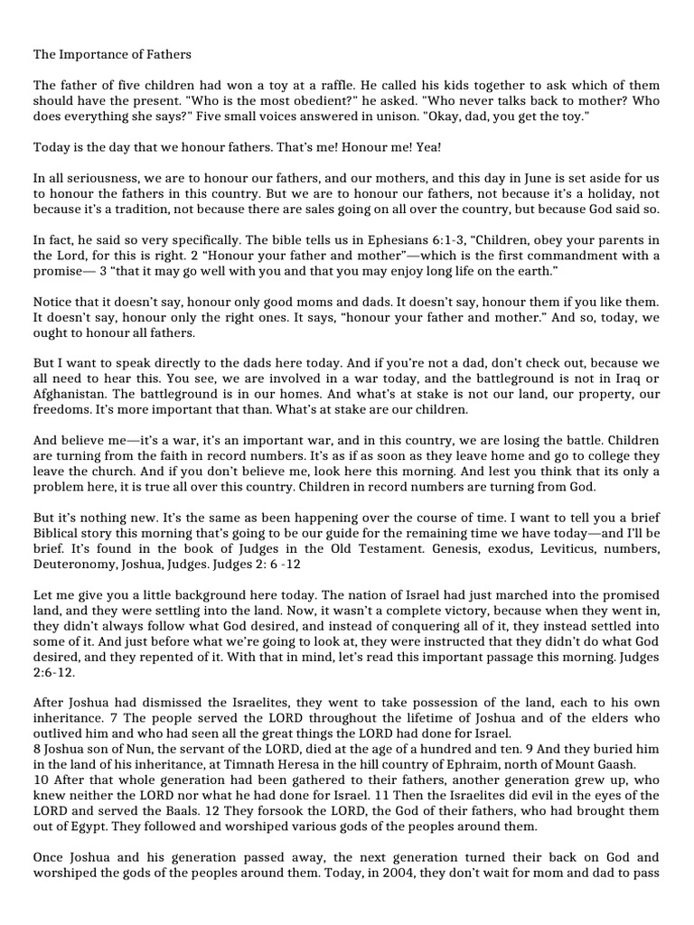 The Importance of Fathers | PDF | Book Of Numbers | Book Of Judges
