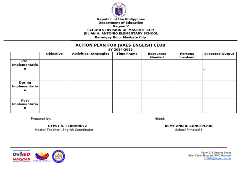 ACTION PLAN For English Club | PDF