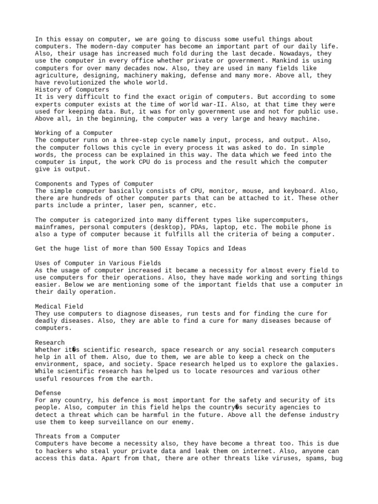 Essay On Computer and Its Uses For School Students and Children | PDF ...