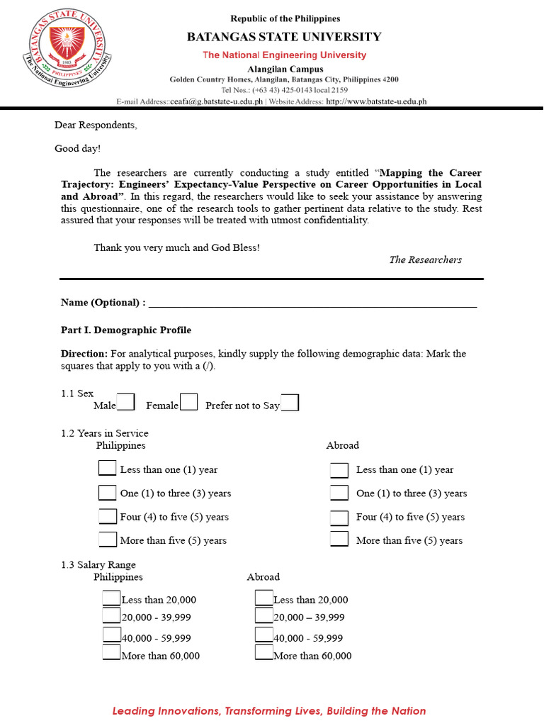 Questionnaire Final | PDF | Employment | Salary