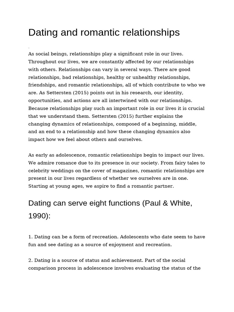 Unit 2-Topic 3 Dating and Romantic Relationships | PDF | Adolescence | Romance (Love)